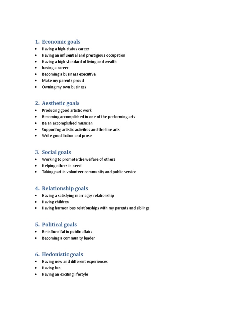 Life Goals: Economic, Social, and More | PDF | Career & Growth