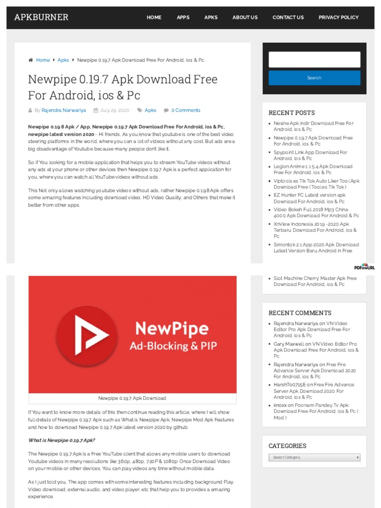 Newpipe 0 19 7 Apk Download Free For Android, Ios & PC | PDF