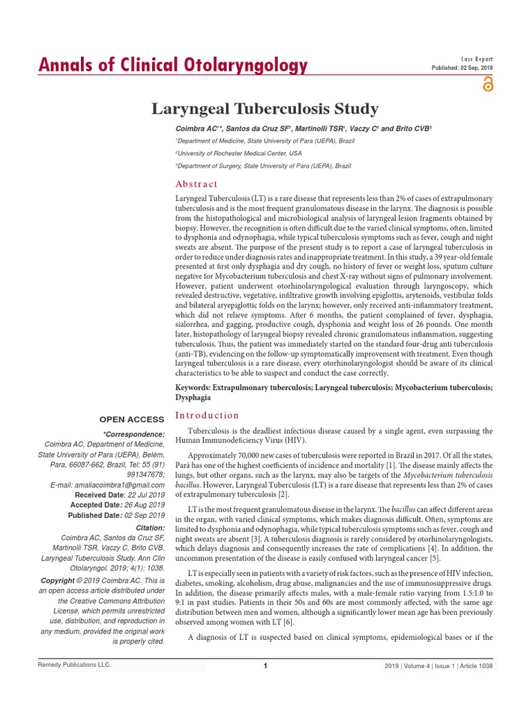 Annals of Clinical Otolaryngology: Laryngeal Tuberculosis Study | PDF ...