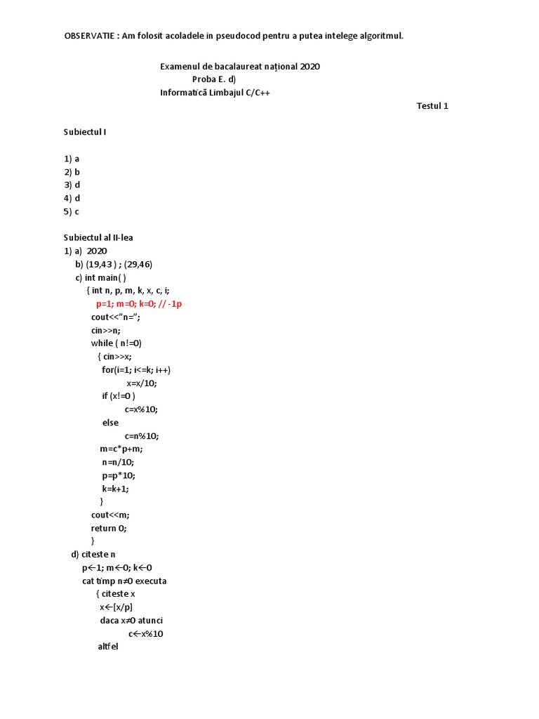 Analysis of a C/C++ programming exam containing solutions to algorithmic problems and code ...