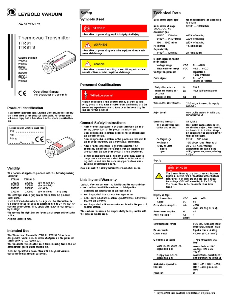 Leybold TTR91 Manual | PDF | Vacuum | Relay