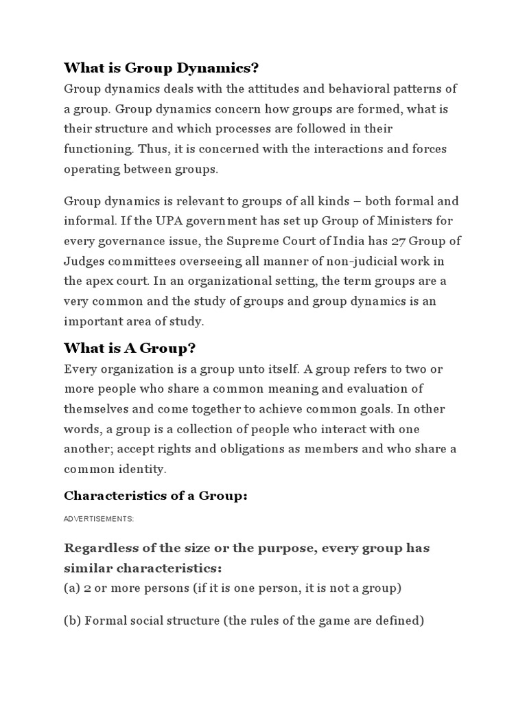 What Is Group Dynamics?: Characteristics of A Group | PDF