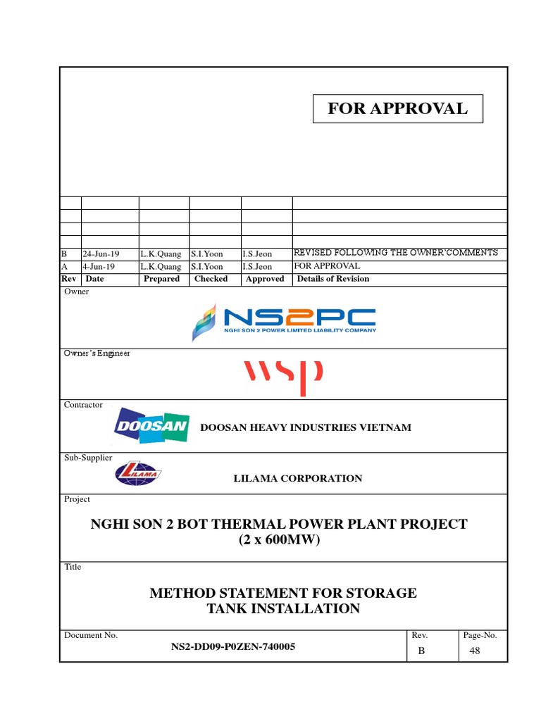Storage Tank Installation Method Statement | PDF | Manufactured Goods ...