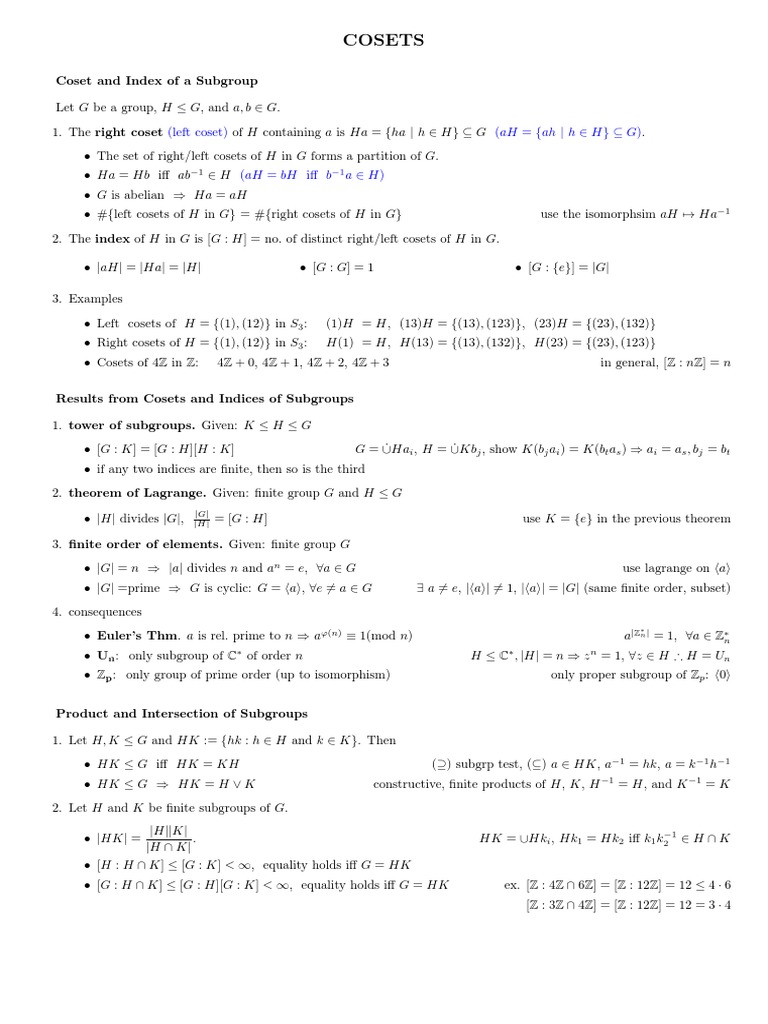 Cosets: (Left Coset) (Ah (Ah - H H) G) | PDF | Index Of A Subgroup ...