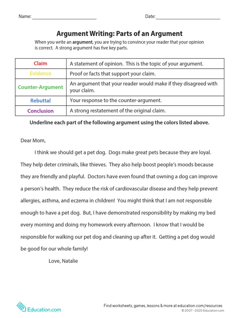 Argument Writing: Parts of An Argument: Claim | PDF | Wellness