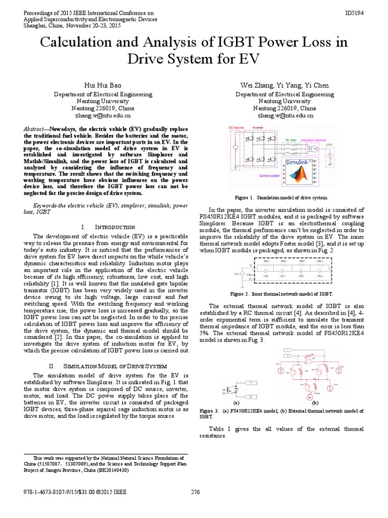 Calculation and Analysis of IGBT Power Loss in Drive System For EV | PDF | Electric Motor ...