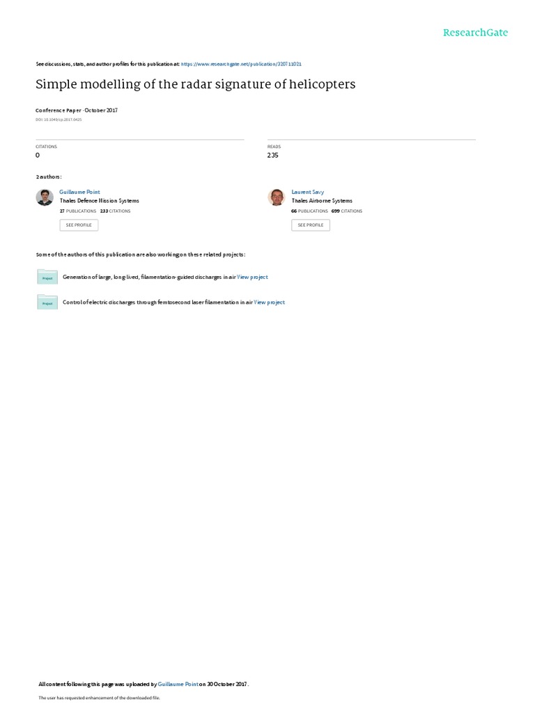 Simple Modelling of The Radar Signature of Helicopters | PDF ...