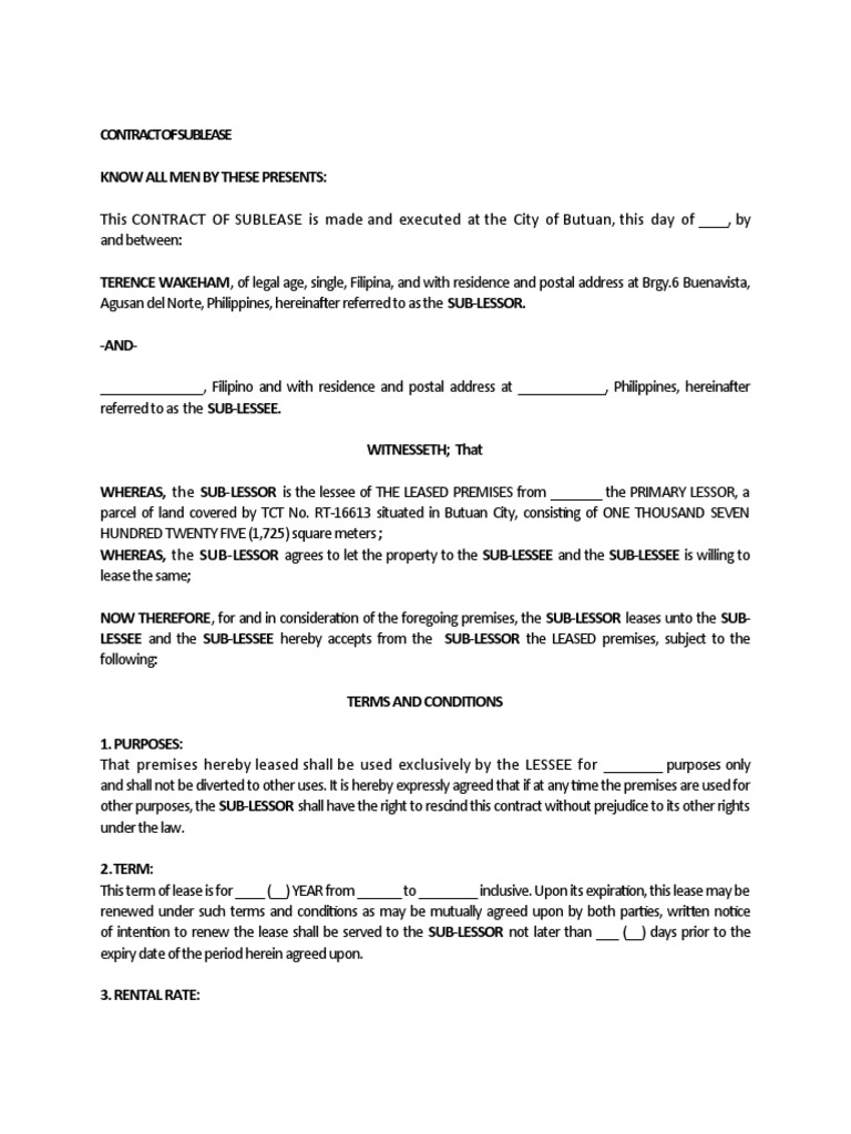 Sublease Contract Butuan City | PDF | Contract Law | Lease