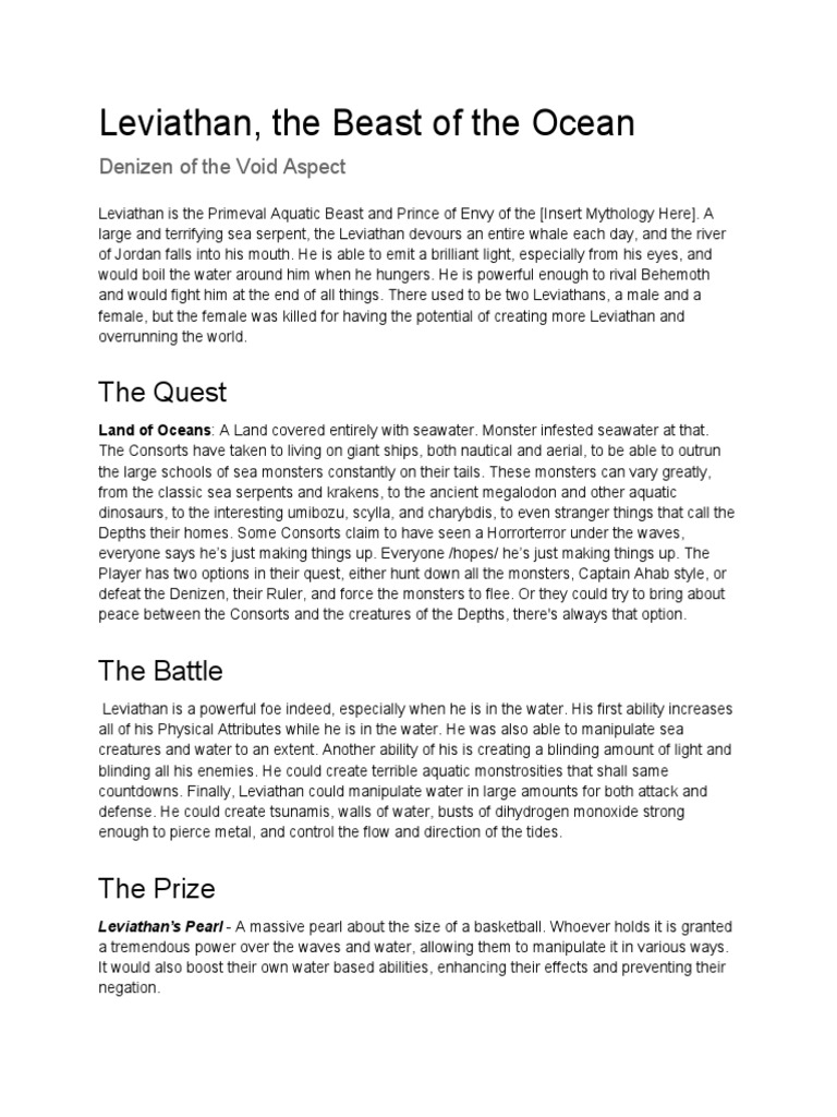 Leviathan, The Beast of The Ocean (Denizen) | PDF | Sea | Water