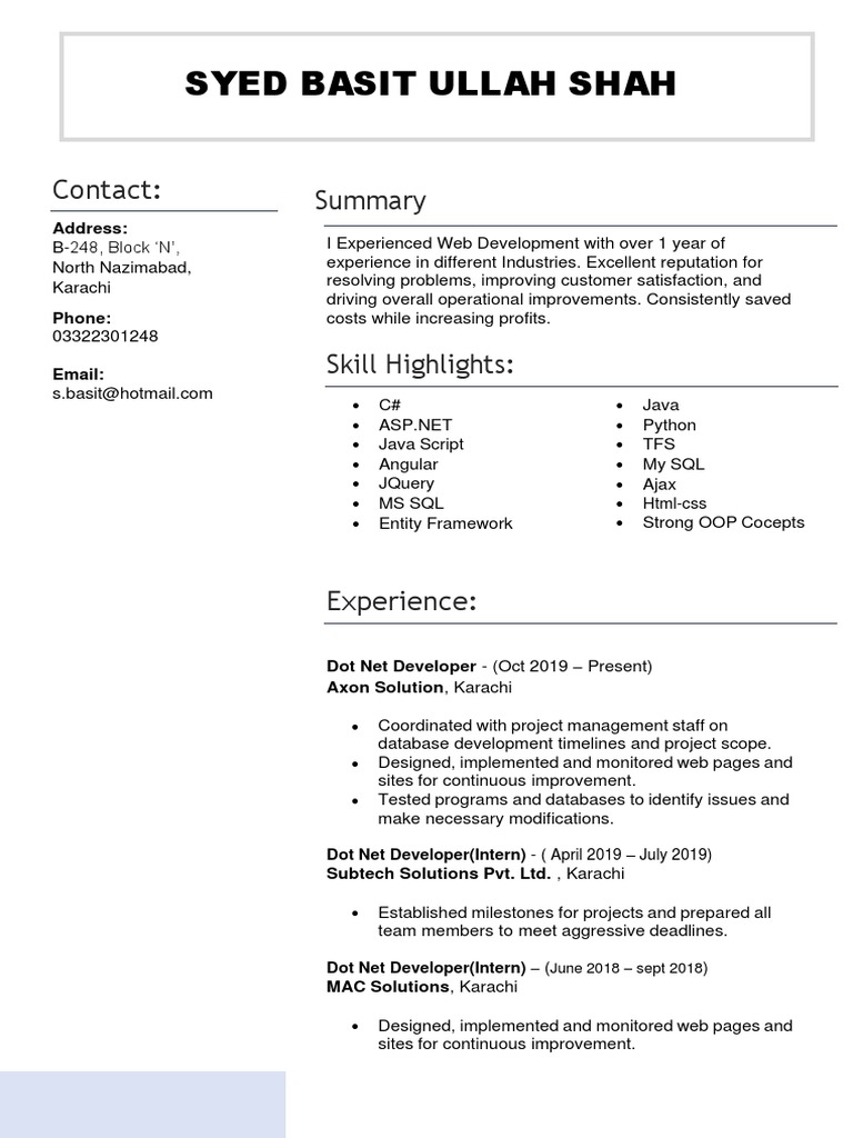 Syed Basit Ullah Shah: Contact | PDF | Web Application | World Wide Web