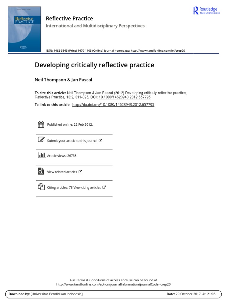 2012 - Thompson&Pascal - Developing Critically Reflective Practice ...