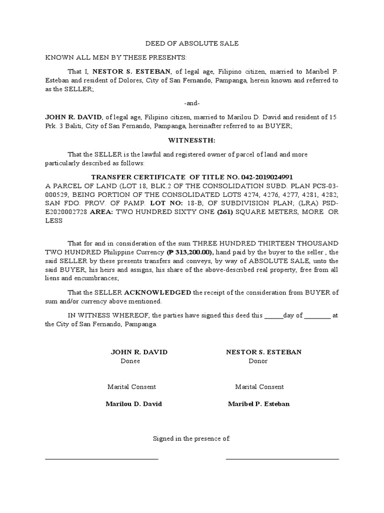 Deed of Absolute Sale Acknowledgment | PDF | Real Property Law | Property