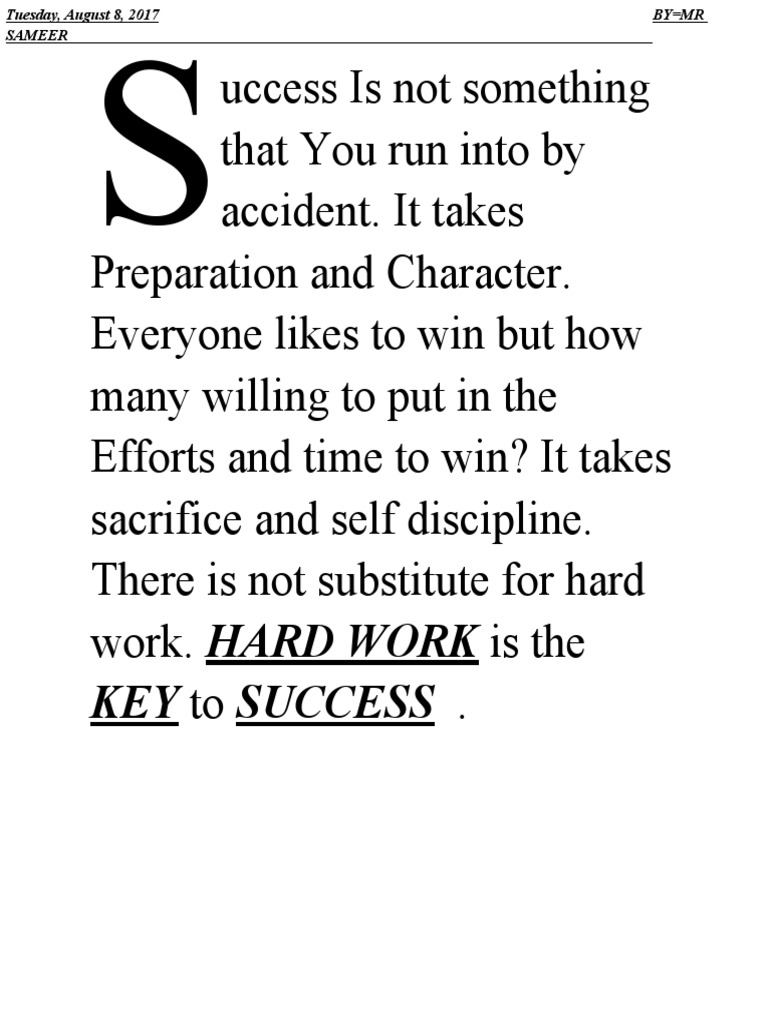 The Keys to Success: Hard Work, Preparation, Sacrifice and Self ...