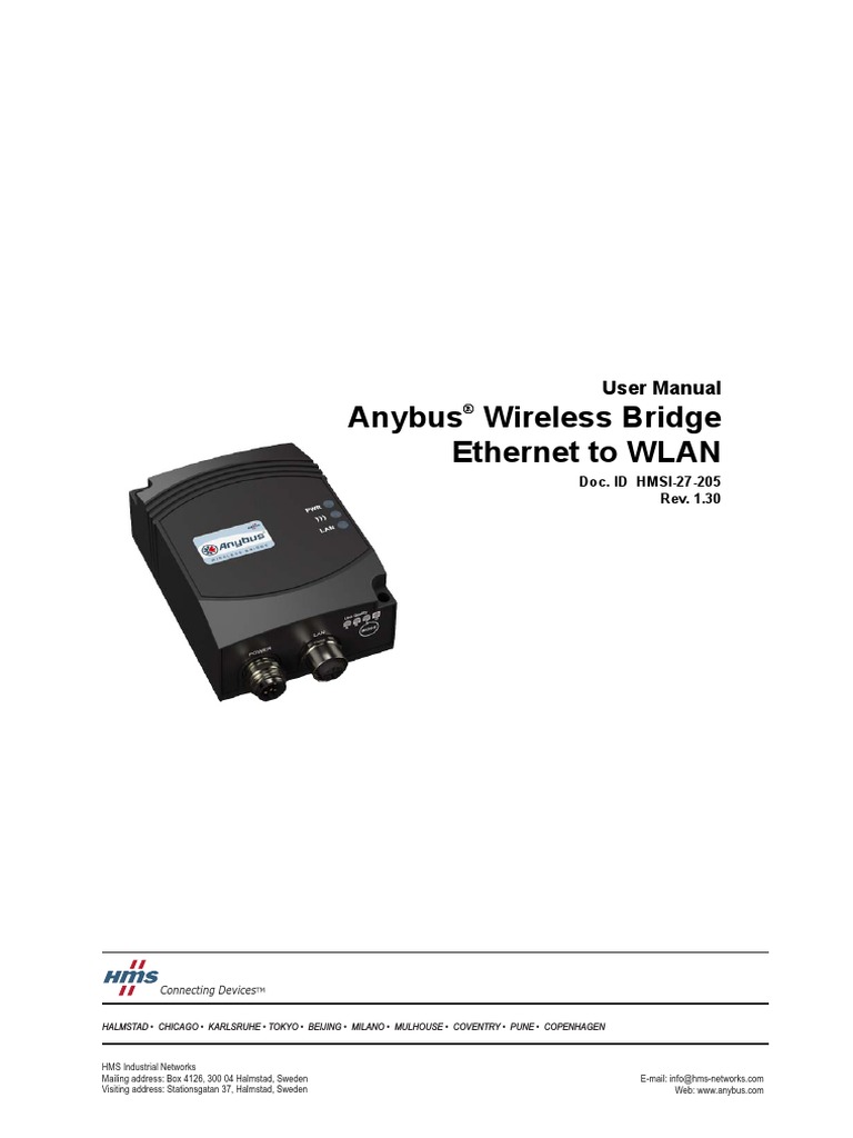 Anybus Wireless Bridge Ethernet To WLAN: User Manual | PDF | Wireless Lan | Computer Network