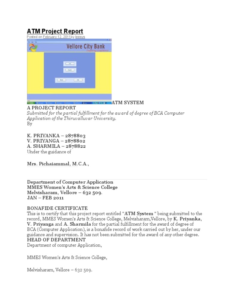 ATM Project Report | PDF | Software Prototyping | Use Case