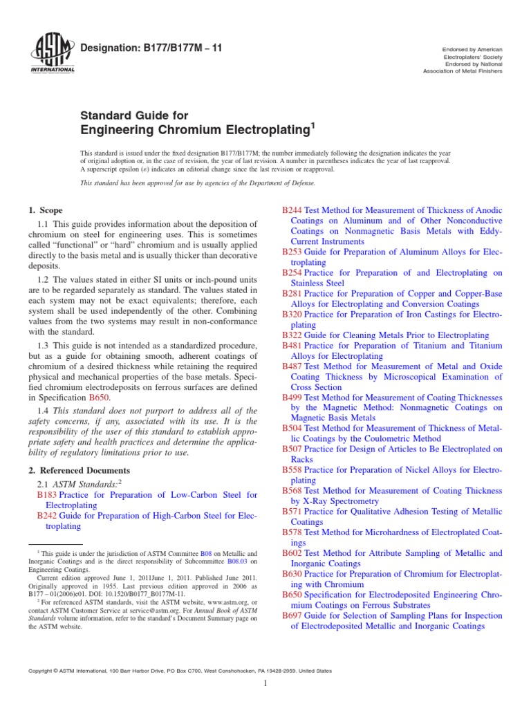 Engineering Chromium Electroplating: Standard Guide For | PDF | Chromium | Etching