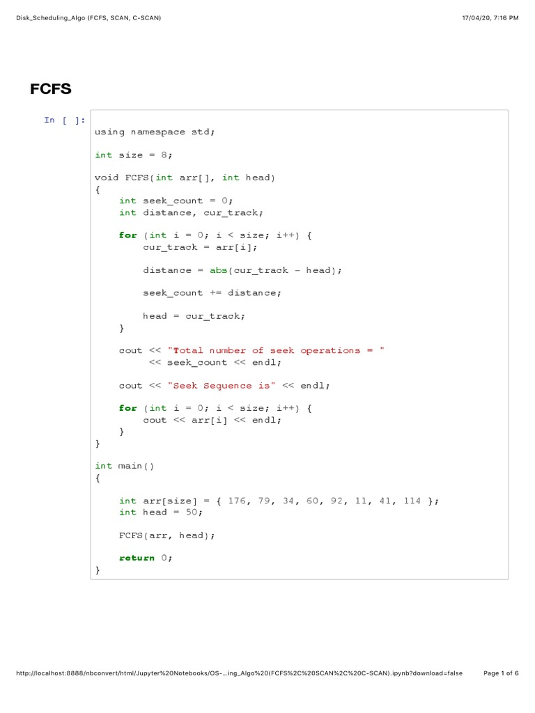 8 Disk Scheduling Algo Fcfs Scan C Scan Pdf Computer Programming Teaching