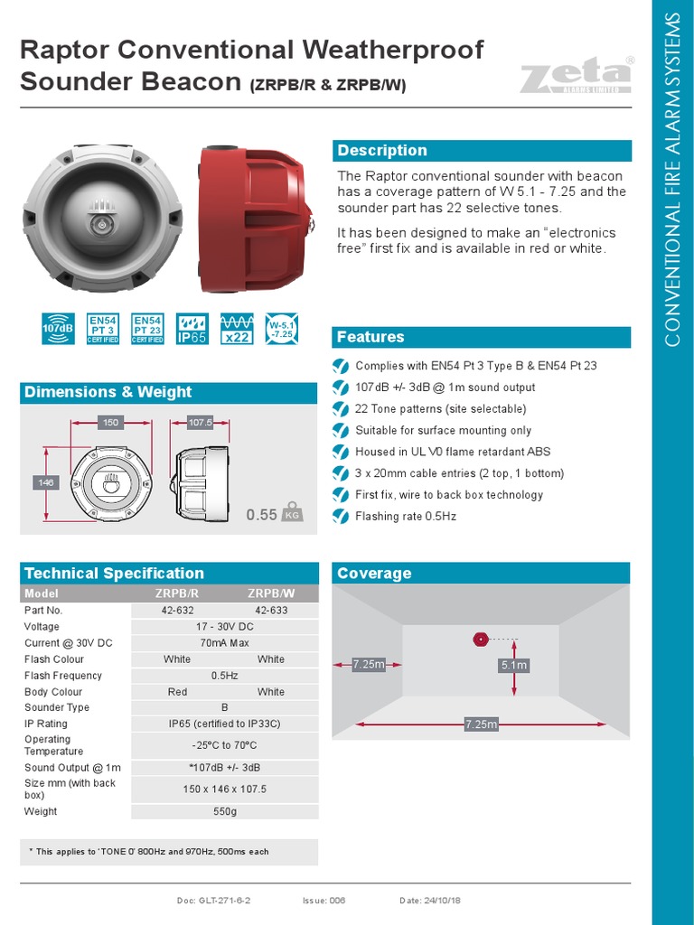 Raptor Conventional Sounder Beacon Specs | PDF | Electric Power ...