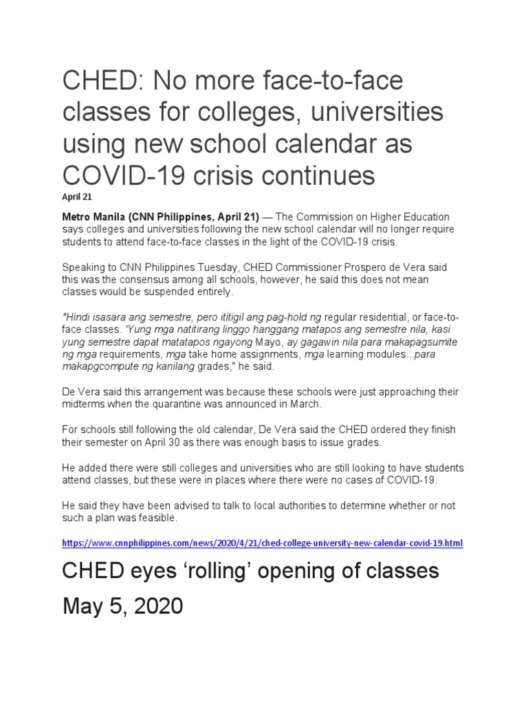 CHED: No More Face-To-Face Classes For Colleges, Universities Using New ...