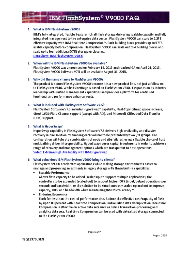 Data Sheet: Ibm Flashsystem V9000 | PDF | Scalability | Flash Memory