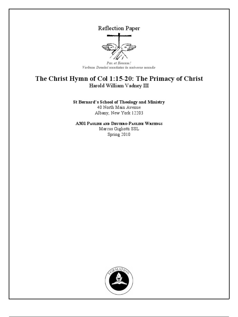 Project Paper Col 1-15-20 Primacy Christ | PDF | Epistle To The ...