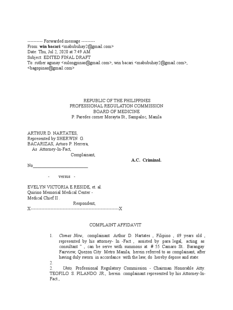 PRC Back Up Complaint Organo | PDF | Biopsy | Surgery