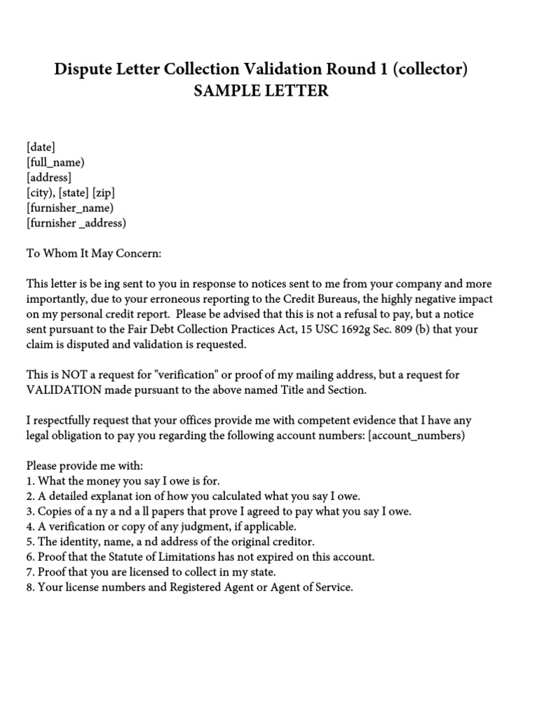 Dispute Letter Collection Validation Round 1 (Collector) | PDF | Credit ...