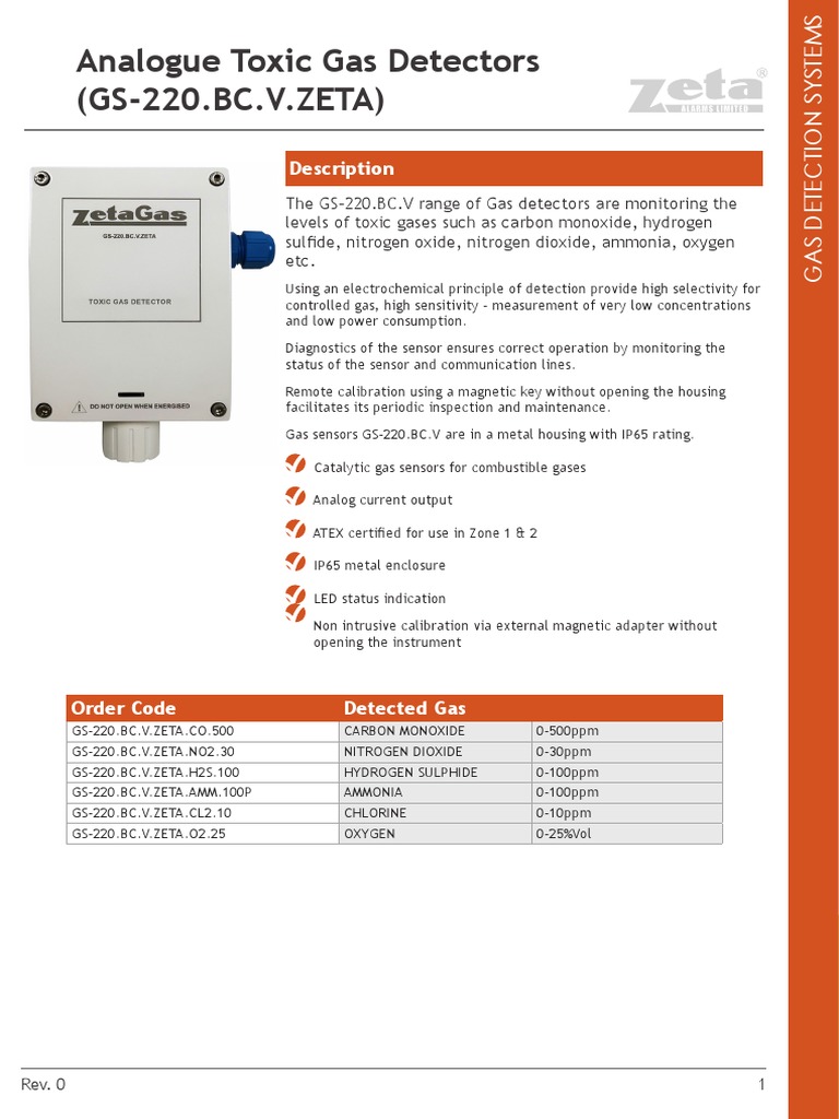 Analogue Toxic Gas Detectors (GS-220.BC.V.ZETA) : Description | PDF ...