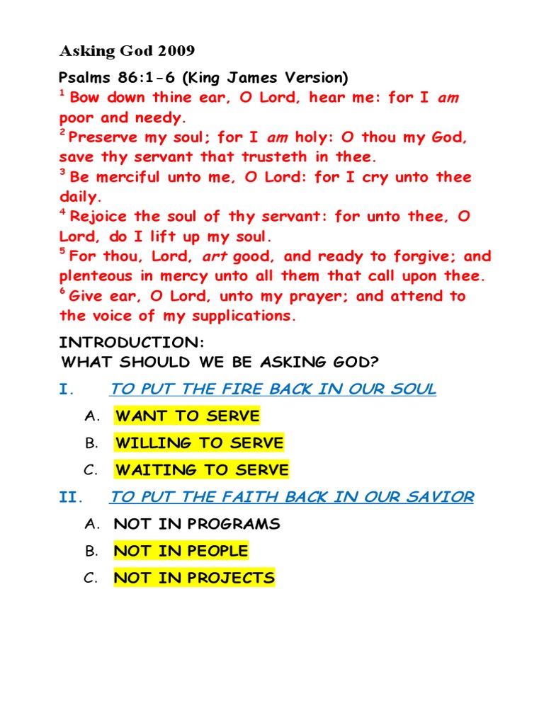 Asking God 2009: Psalms 86:1-6 (King James Version) | PDF