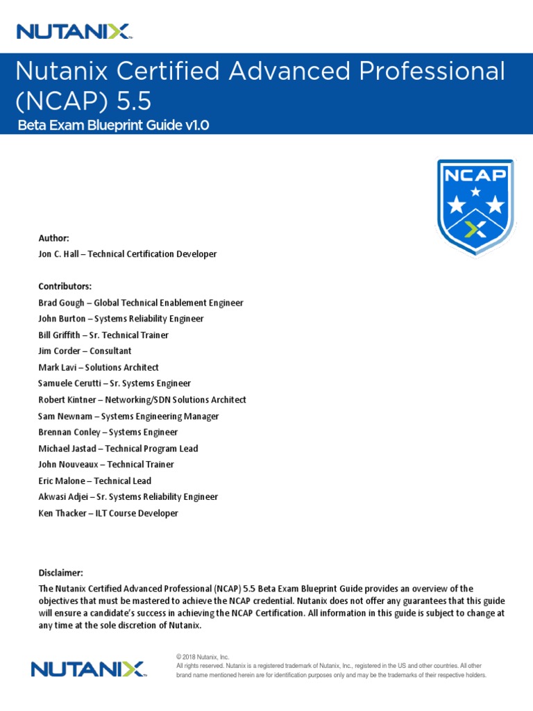 Nutanix Certified Advanced Professional (NCAP) 5.5: Beta Exam Blueprint ...