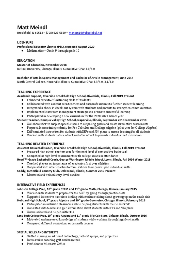 Teaching Resume 1 | PDF | Individualized Education Program | Teachers