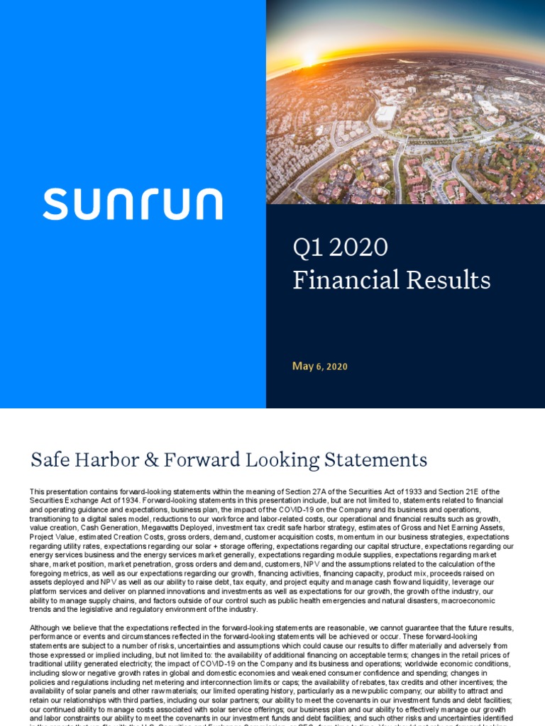 Sunrun 1Q2020 EarningsPresentation | PDF | Equity (Finance) | Economic ...
