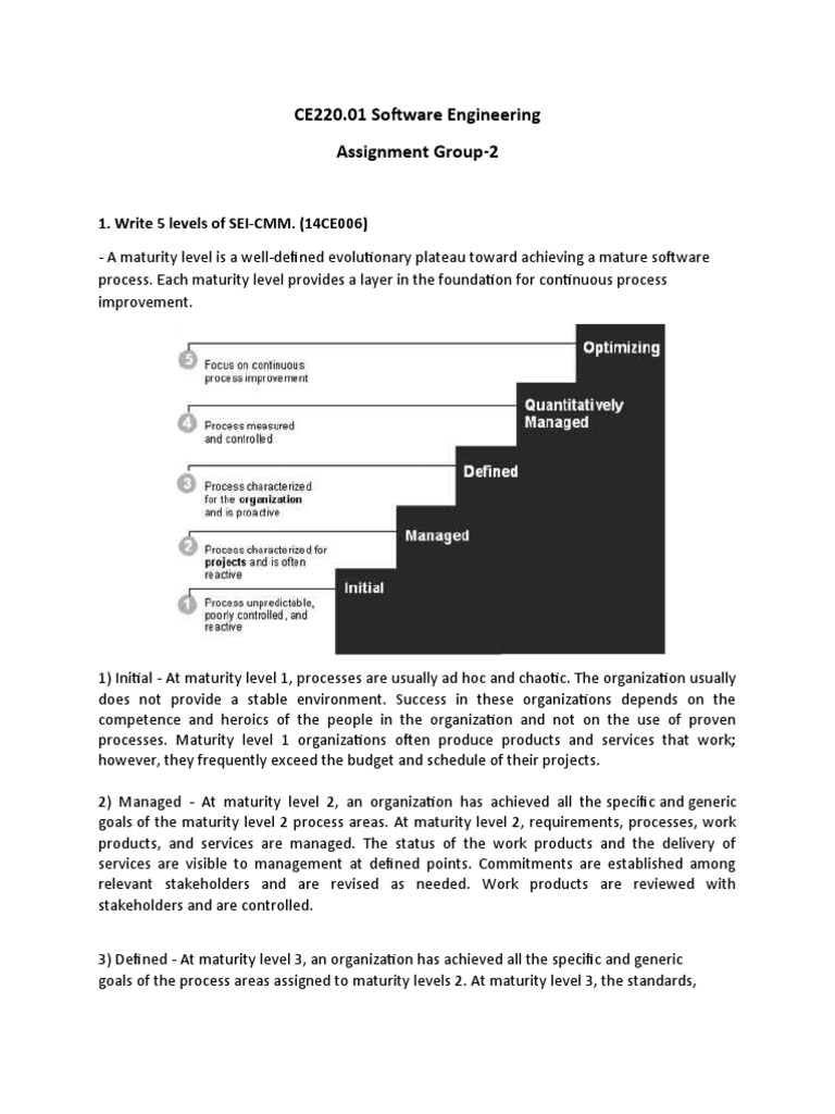CE220.01 Software Engineering Assignment Group-2: 1. Write 5 Levels of SEI-CMM. (14CE006) | PDF ...