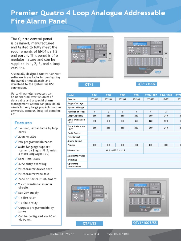 Premier Quatro 4 Loop Analogue Addressable Fire Alarm Panel: Features ...