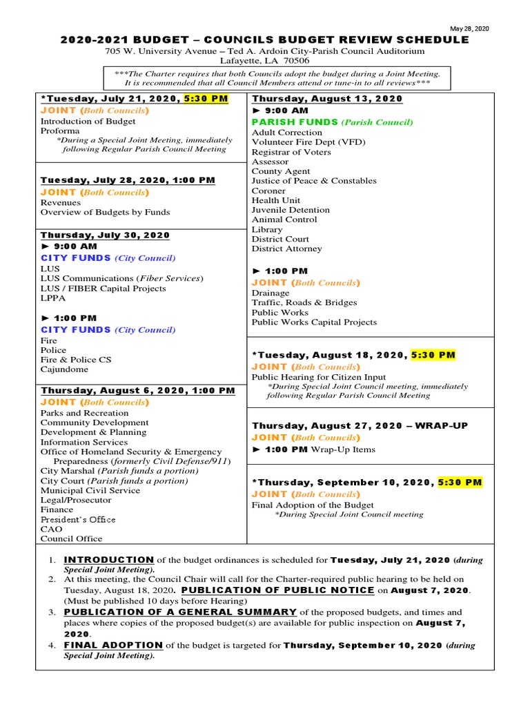 2020-21 Budget Calendar 6-03-20 PDF | PDF | Government Information ...