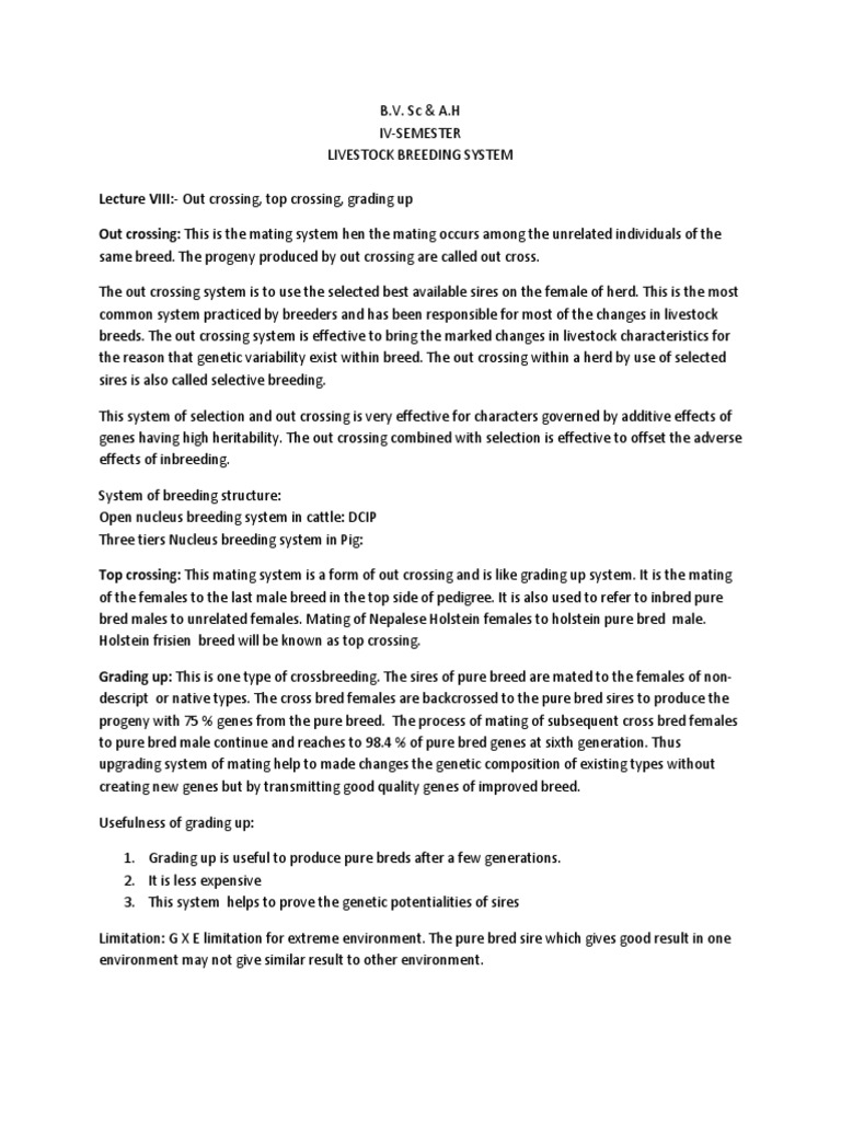 Out Crossing and Grading Up in Breeding | PDF | Breeds | Selective Breeding