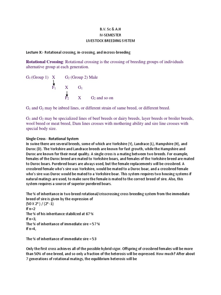 Lecture-X - Rotational Crossing, In-Crossing, and Incross-Breeding ...