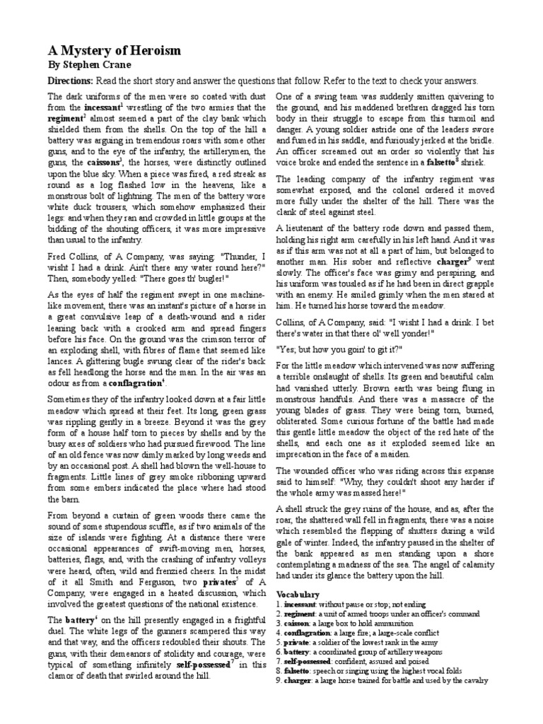 A Mystery of Heroism: by Stephen Crane | PDF | Hero | Unrest
