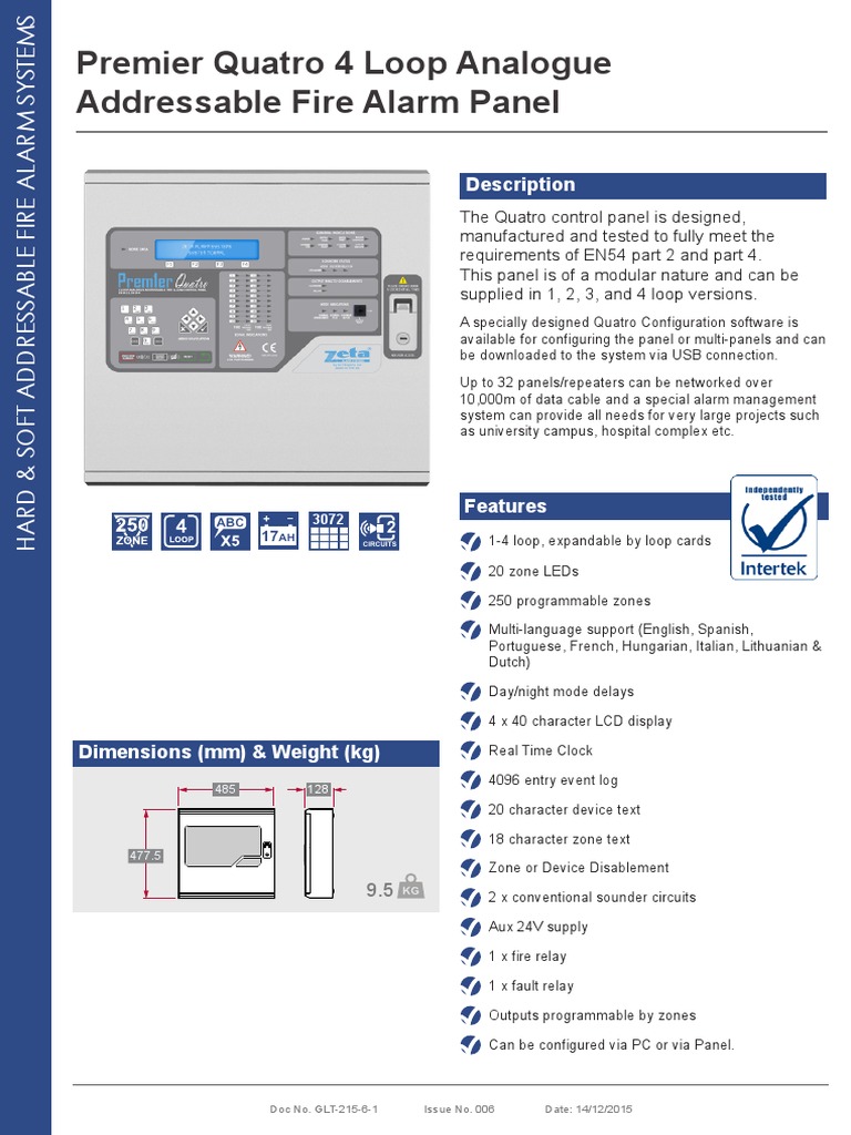 Premier Quatro 4 Loop Analogue Addressable Fire Alarm Panel ...