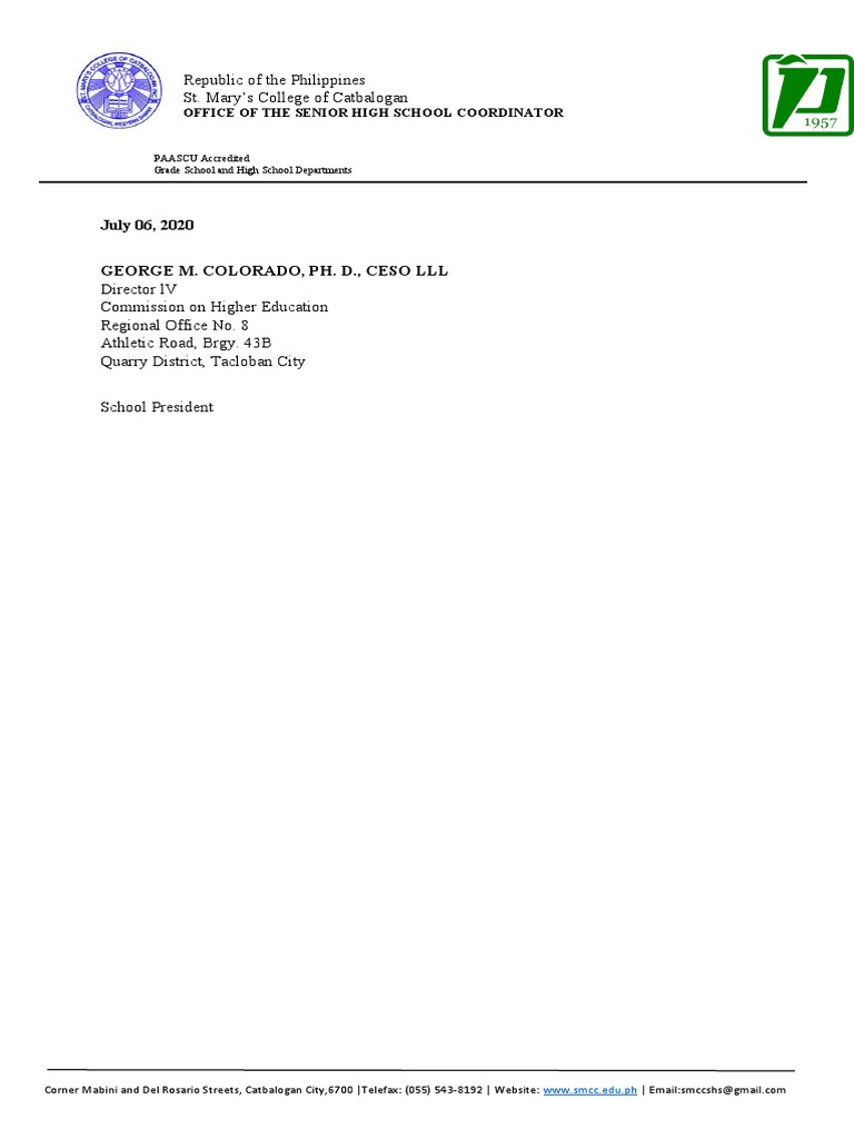 St. Mary’s SHS Coordinator Letter | PDF