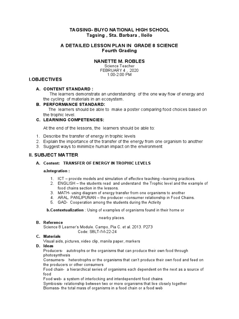 DLP - G8 Science Indicator 4th Grading | PDF | Food Web | Educational ...