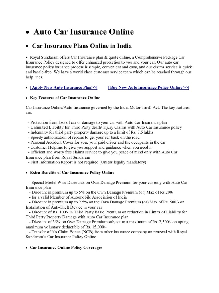 Auto Car Insurance Online | PDF | Vehicle Insurance | Deductible