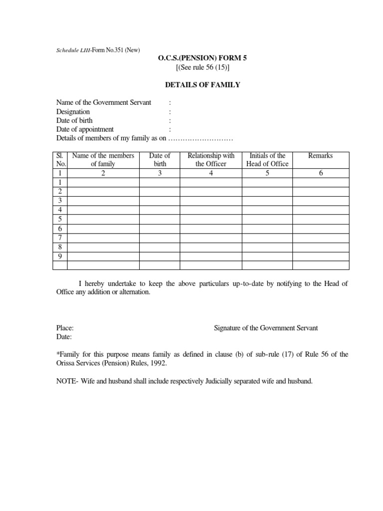 OCS Pension Form 5: Family Details | PDF