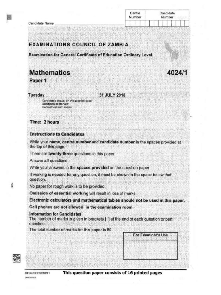 g12 Maths p1 2018 Gce | PDF