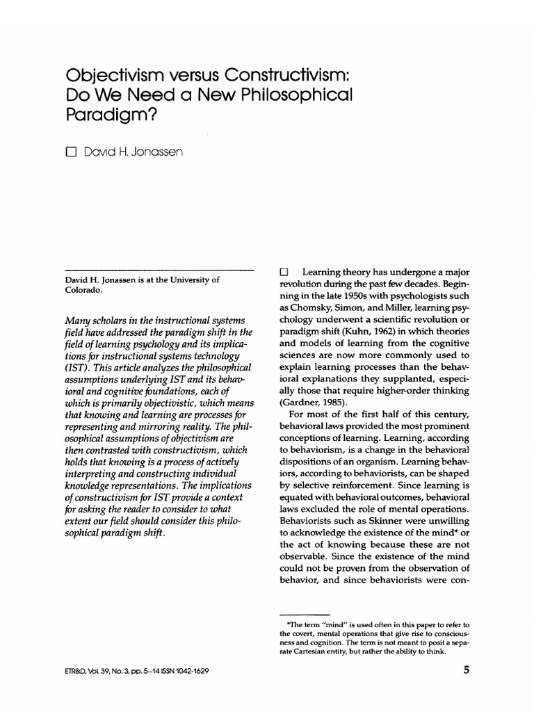 Objectivism Versus Constructivism. Do We Need A New Jonassen1991 | PDF ...