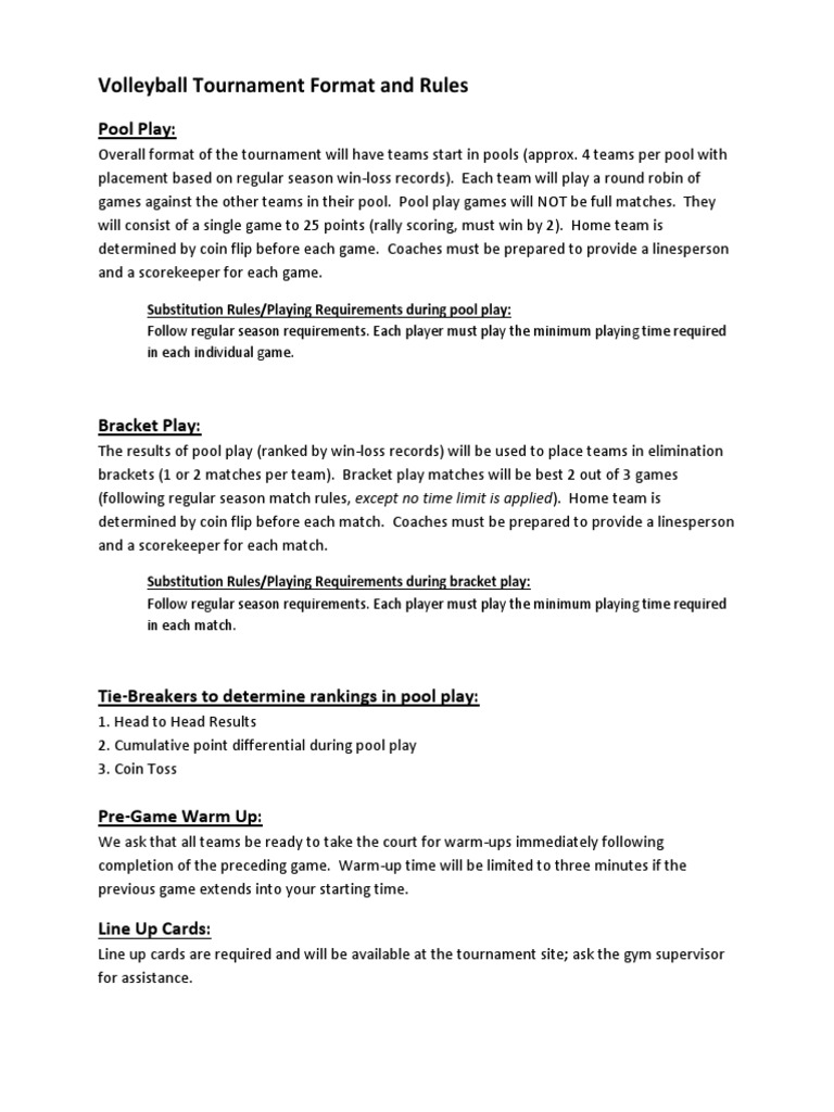 Volleyball Tournament Format & Rules | PDF