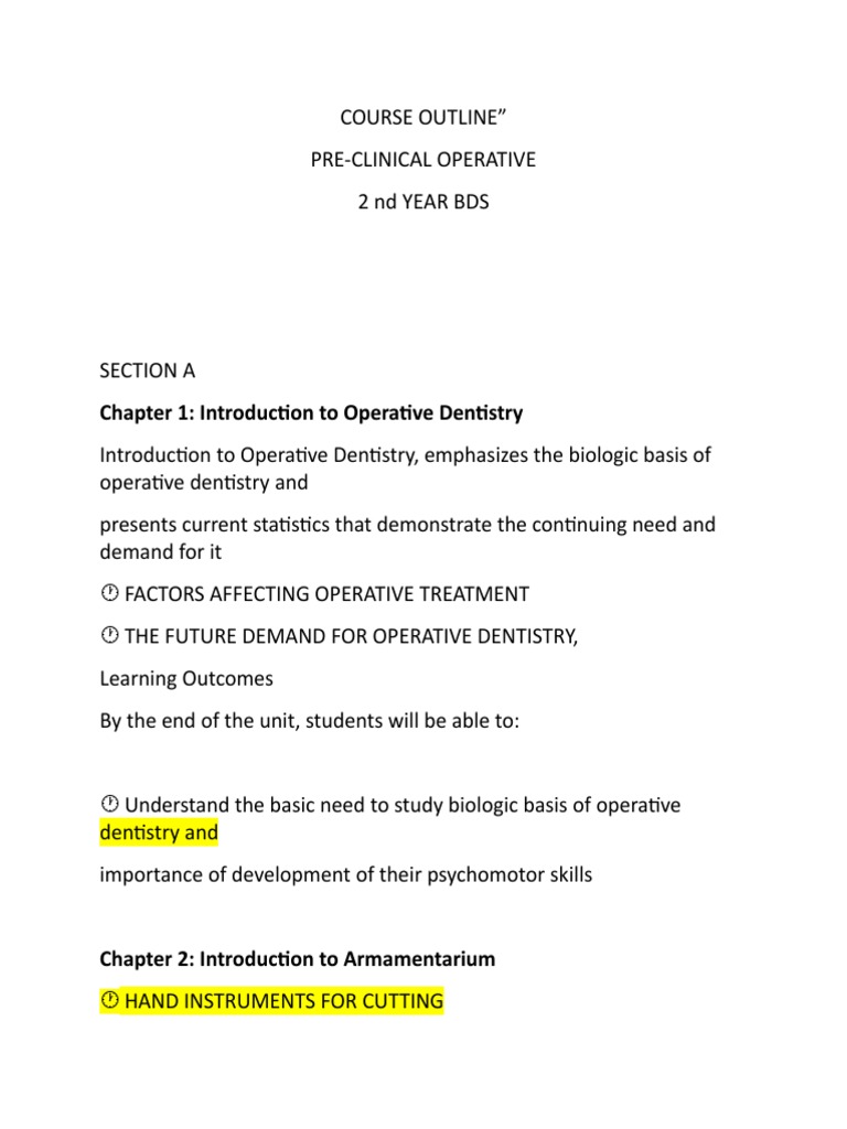 Chapter 1: Introduction To Operative Dentistry | PDF | Dentistry | Medicine