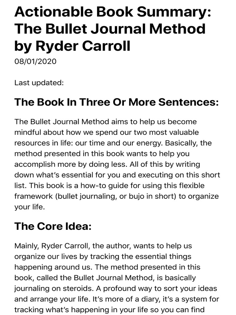 The Bullet Journal Method by Ryder Carroll Book Summary | PDF ...