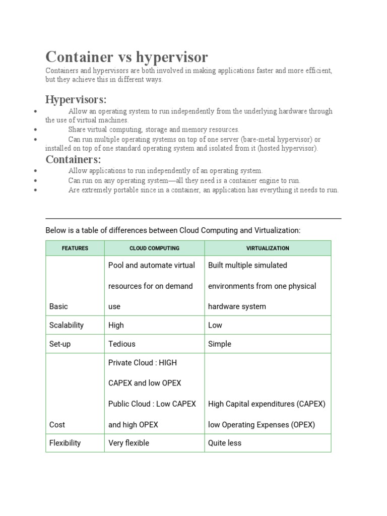 Container vs hypervisor: Key differences | PDF | Virtualization | Cloud ...