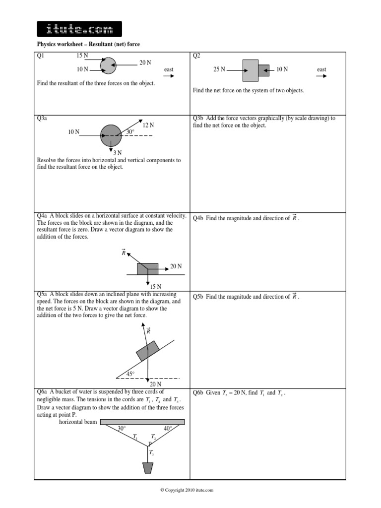 Physics Worksheet - Resultant (Net) Force: T, T and T. T T and T | PDF ...